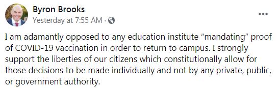 REGENT BYRON BROOKS HIGHLY CRITICAL OF CHANCELLOR’S FORCED VAX PRESS ...